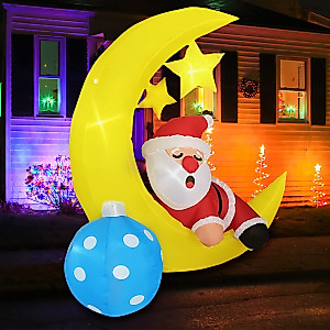 BESTPARTY 5FT Christmas Inflatable Somnolent Santa Claus on The Moon Decoration, LED Blow Up Lighted Decor Indoor Outdoor Holiday Art Decor Decorations