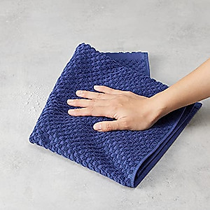 Amazon Basics 100% Cotton, Soft & Absorbent, Popcorn Texture Terry Kitchen Dish Towels, 28"L x 16"W, Navy Stripe, Pack of 4