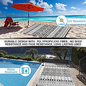 Loninak Outdoor Rug Carpet, Plastic Straw Rug, Waterproof Outdoor Rugs, Patio Rug for RV, Trailer, Beach Camping, Backyard, Deck, 4 Stakes and Carry Bag Included, 5' x 8'