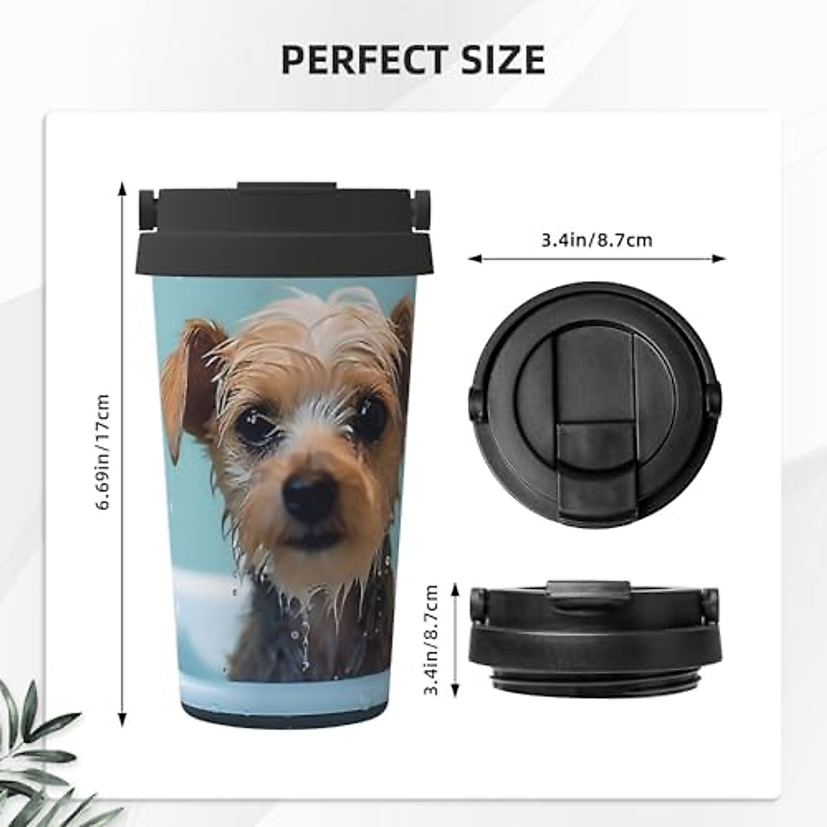 GTKSYNVE Reusable Coffee Mug with Lid and Handle, Funny Dog in Bathtub Tumbler for Hot & Cold Drinks 16oz Stainless Steel Insulated Coffee Tumblers Double Wall Vacuum Thermal Cup