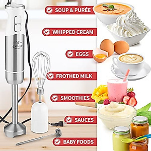 Zulay Kitchen Immersion Blender Handheld 500W - 8 Speed Copper Motor Immersion Hand Blender - Heavy Duty Stick Blender Immersion With Stainless Steel Whisk and Milk Frother Attachments (White)