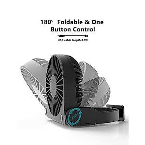 GRANDFAST Small Desk Fan, 3 Speeds Silent Travel Fan, Portable mini Desktop Fan, 180° Foldable Table Fan, USB Powered Cooling Fan for Bedroom Home Office Outdoor Trip