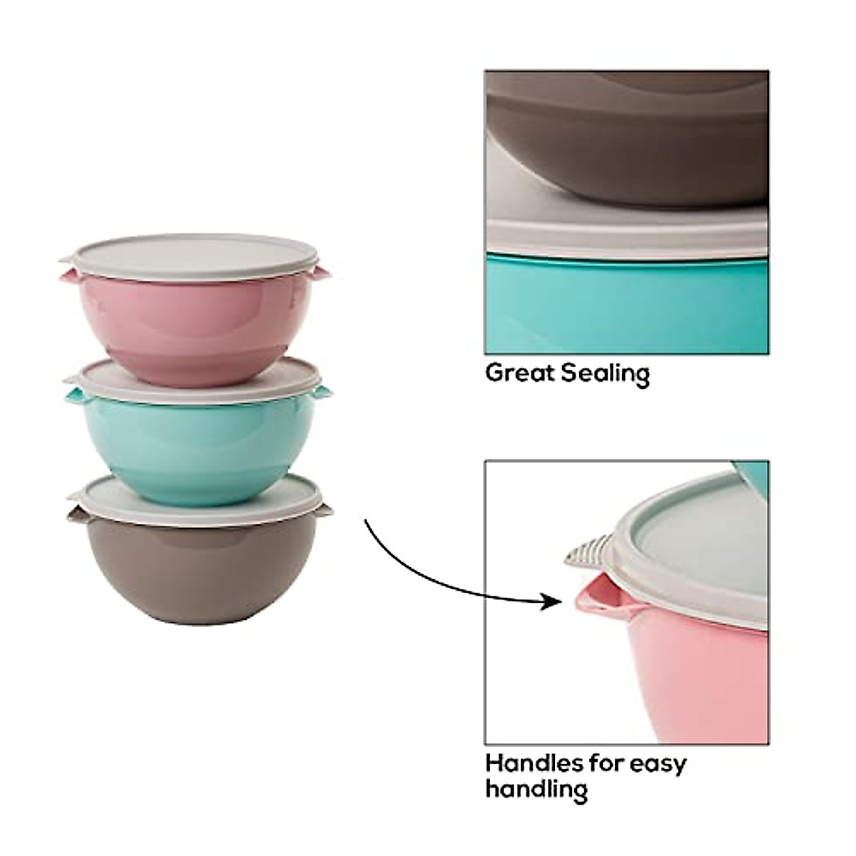 Plasvale - Set Biovita Colorful Plastic Bowls with Lids - 16.90 fl oz - 6 Pieces - Microwave, Freezer and Dishwasher Safe - BPA Free (Multicolor)