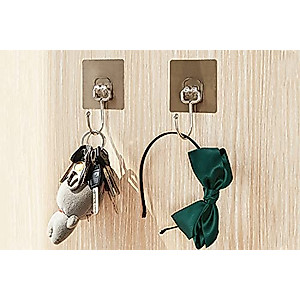 Youdiyla Adhesive Hooks 15 Pack 33lb(Max) Large Transparent Adhesive Wall Hooks, Heavy Duty Self Adhesive Hooks for Kitchens, Bathroom, Reusable Bath Ceiling Hooks (Brushed)