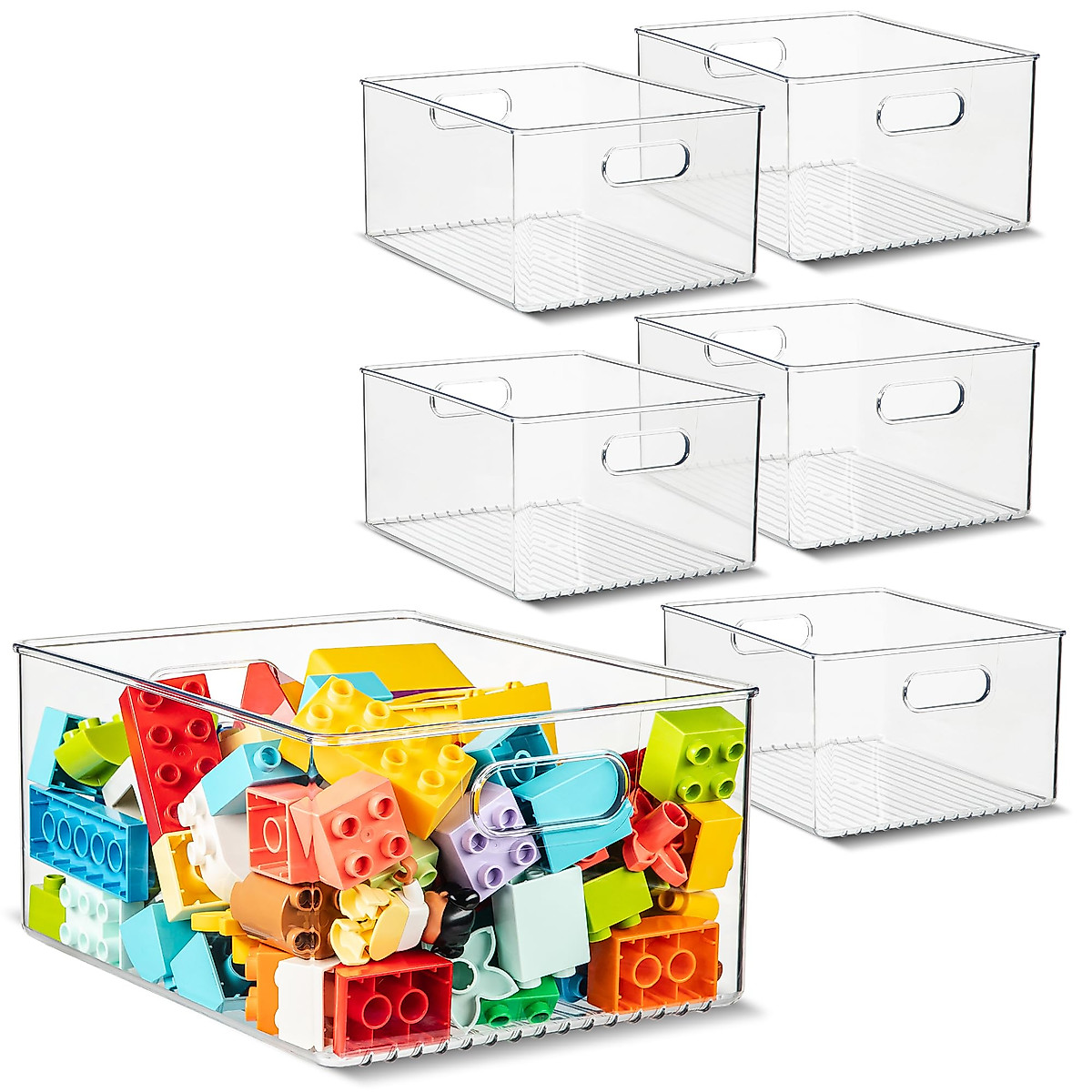 primebox 6 Pack Clear Plastic Organizer Bins with Handles for Home Organization. Storage Containers for Organizing Fridge, Freezer, Cabinet. Pantry, Great for Kitchen, Garage, Laundry Room. 10"x8"x5"