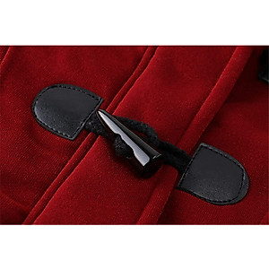 JiangWu Womens Fashion Horn Button Fleece Thicken Coat with Hood Winter Warm Jacket (XX-Large, Wine-red)