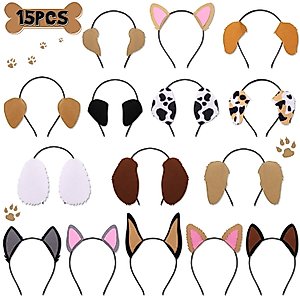 CiyvoLyeen 15 PCS Puppy Dogs Ear Headbands for Pet Birthday Party New Year Favors Dog Theme Costumes Dress-up Photo Booth Props Cute Puppy Baby Shwer Party Supplies Gift