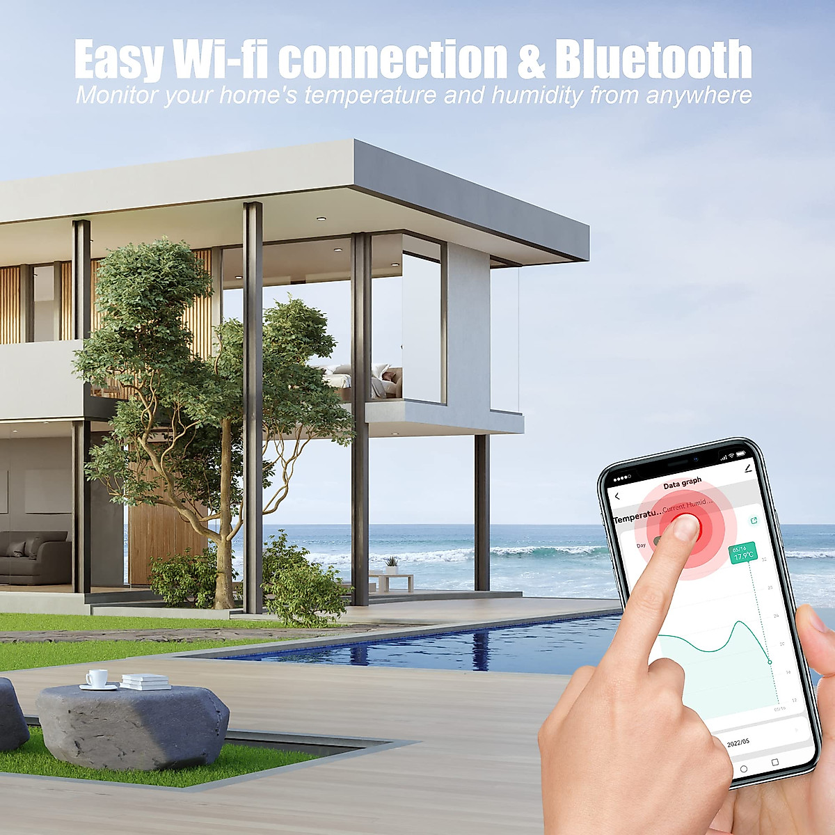 WiFi Room Thermometer Hygrometer Sensor, Temperature Humidity Monitor with Smart Alert 2 Years Free Data Storage Large Back-Light Screen, Compatible with Alexa/Google for Baby Home Garage Greenhouse