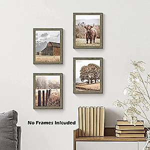 RUIYAN Farmhouse Landscape Wall Art, Highland Cow Decorations, Western Country Photography Canvas Art Prints for Living Room Bedroom Decor, Fall Forest Nature Prints, Set of 4(8''x10'', Unframed)