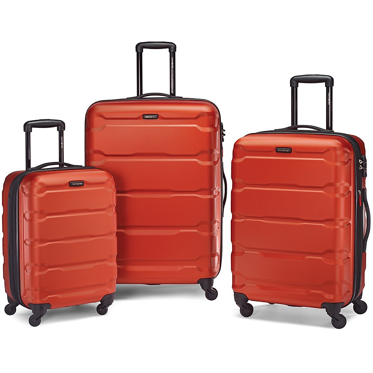 Samsonite 68311-1156 Omni Hardside Luggage Nested Spinner Set 20 Inch, 24 Inch, 28 Inch - Burnt Orange Bundle w/Deco Gear Luggage Accessory Kit (10 Item)