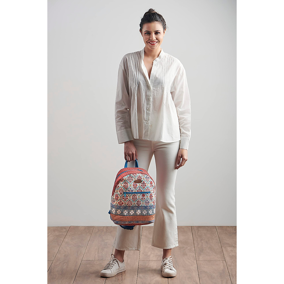 Maison d' Hermine Backpack Cotton Shoulder Backpack with Small Pouch Lightweight Bag for Travel Work Beach Perfect for Women & Men (Romane)