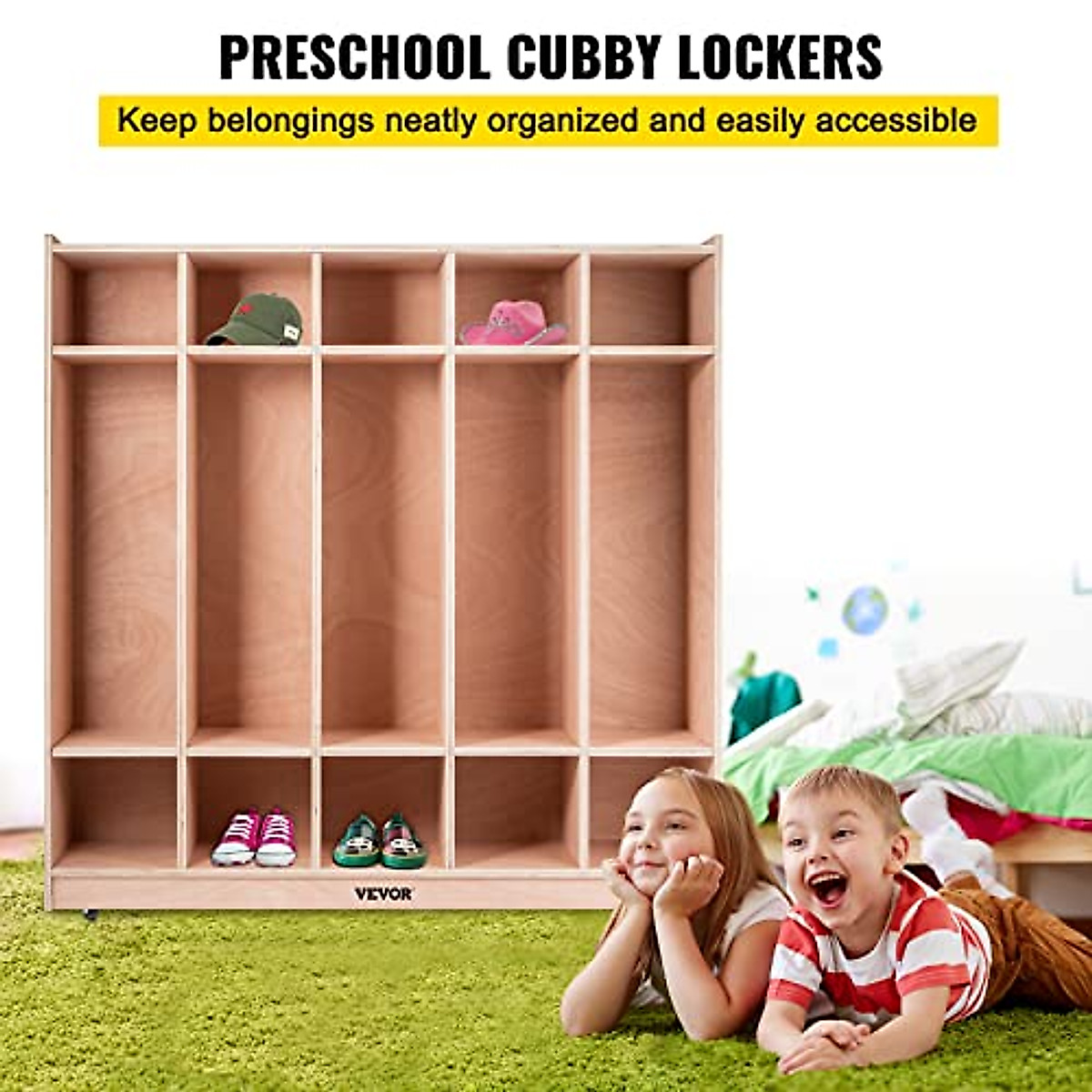 Happybuy 5-Section Classroom Coat Locker, 15mm Thickness Cubbies for Classrooms, Classroom Cubbies, Classroom Furniture with 4 casters for Home, School, Kindergarten