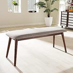 Baxton Studio Flora Mid-Century Modern Light Grey Fabric and OakMedium Brown Finishing Wood Dining Bench