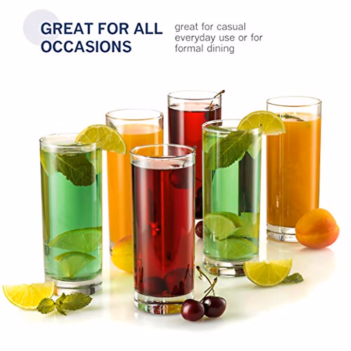 Paksh Novelty Italian Highball Glasses [Set of 6] Clear Heavy Base Tall Bar Glass - Drinking Glasses for Water, Juice, Beer, Wine, Whiskey, and Cocktails | 13-Ounce Cups