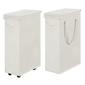 Chrislley Slim Laundry Hamper with Lid Narrow Laundry Basket with Handle Rolling Laundry Basket with Wheels(Beige）