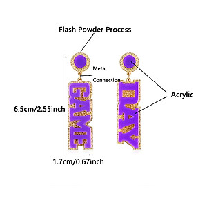 Game Day Earrings For Women, Acrylic Football/Rugby/Baseball/Basketball/Volleyball Team Sports Cheer Gifts Long Dangle 2023 Lightweight Hypoallergenic Jewelry (Black+Gold)