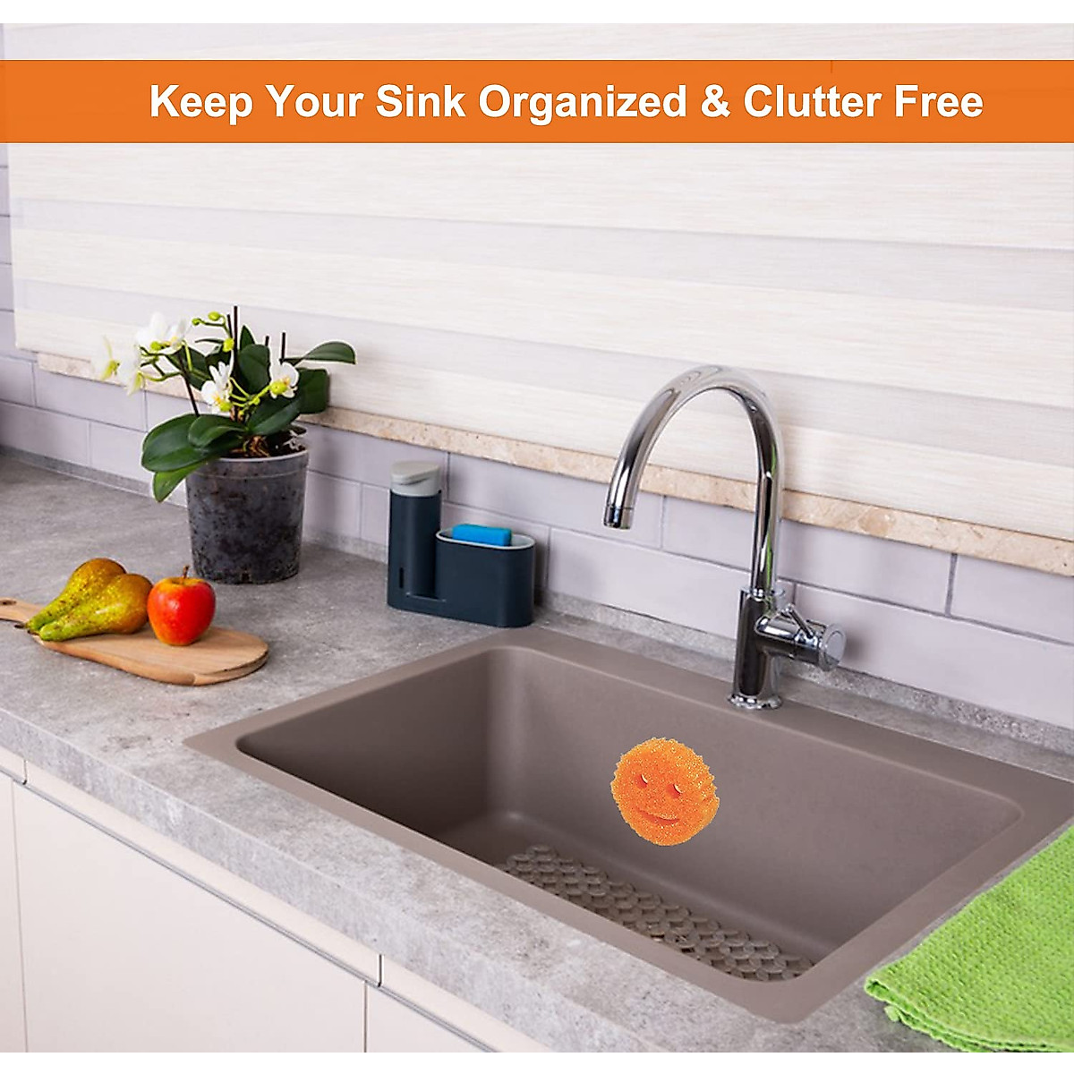 Self-Draining Sponge Holder with Suction Cup Installation, Sponge Organizer for Bathroom and Kitchen Sink, Dishwasher Safe Sponge Storage for Smiley Round Sponges (No Sponges Included) 1-Pack