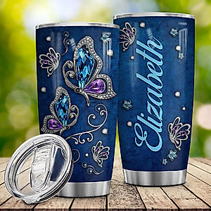 Wassmin Personalized Butterfly Stainless Steel Vacuum Insulated Tumbler With Lid - Custom Name 20 Oz 30 Oz Double Walled Insulated Coffee Cup for Gym Fitness Travel Office Use (Color 2)