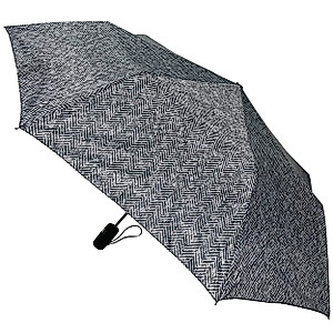 London Fog Mini Rain Umbrella, Automatic Folding Umbrella, Windproof, Lightweight and Packable for Travel, Full 42 Inch Arc, Herringbone