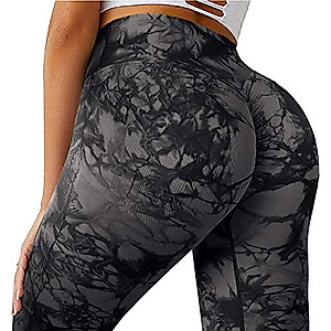 OMKAGI Women Scrunch Butt Lifting Leggings Seamless High Waisted Workout Yoga Pants(M,88-Black Tie Dye)