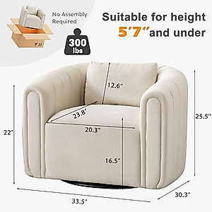 ANJ Swivel Barrel Chair Set of 2 with Plump Pillow, Modern Channel Dutch Velvet Accent Chair, Comfy Round Armchair, Swivel Accent Chair for Nursery Living Room Bedroom (Beige)