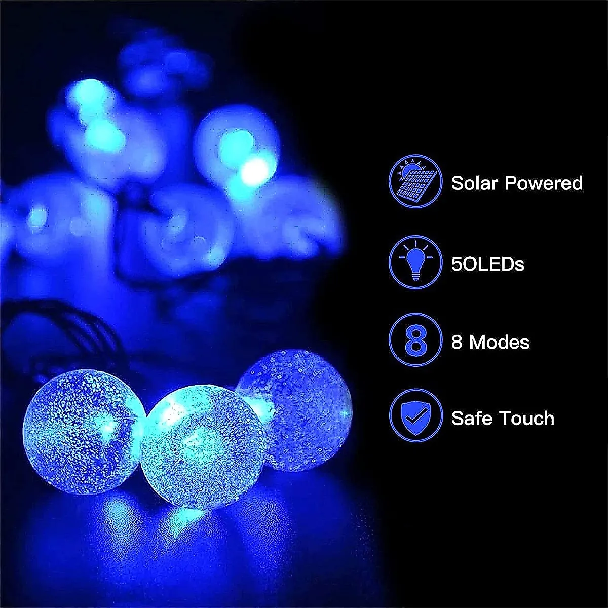 Halloween Solar Lights Outdoor Waterproof - 50 LED String Lights With 8 Lighting Modes, 7M/24 Ft for Tree, Garden, Patio, Party, Festival (Blue)