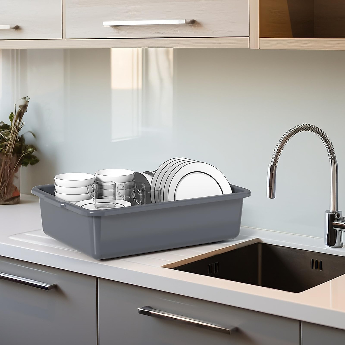 Morcte 12-Pack 13 L Commercial Bus Box, Plastic Bus Tub/Wash Basin, Gray