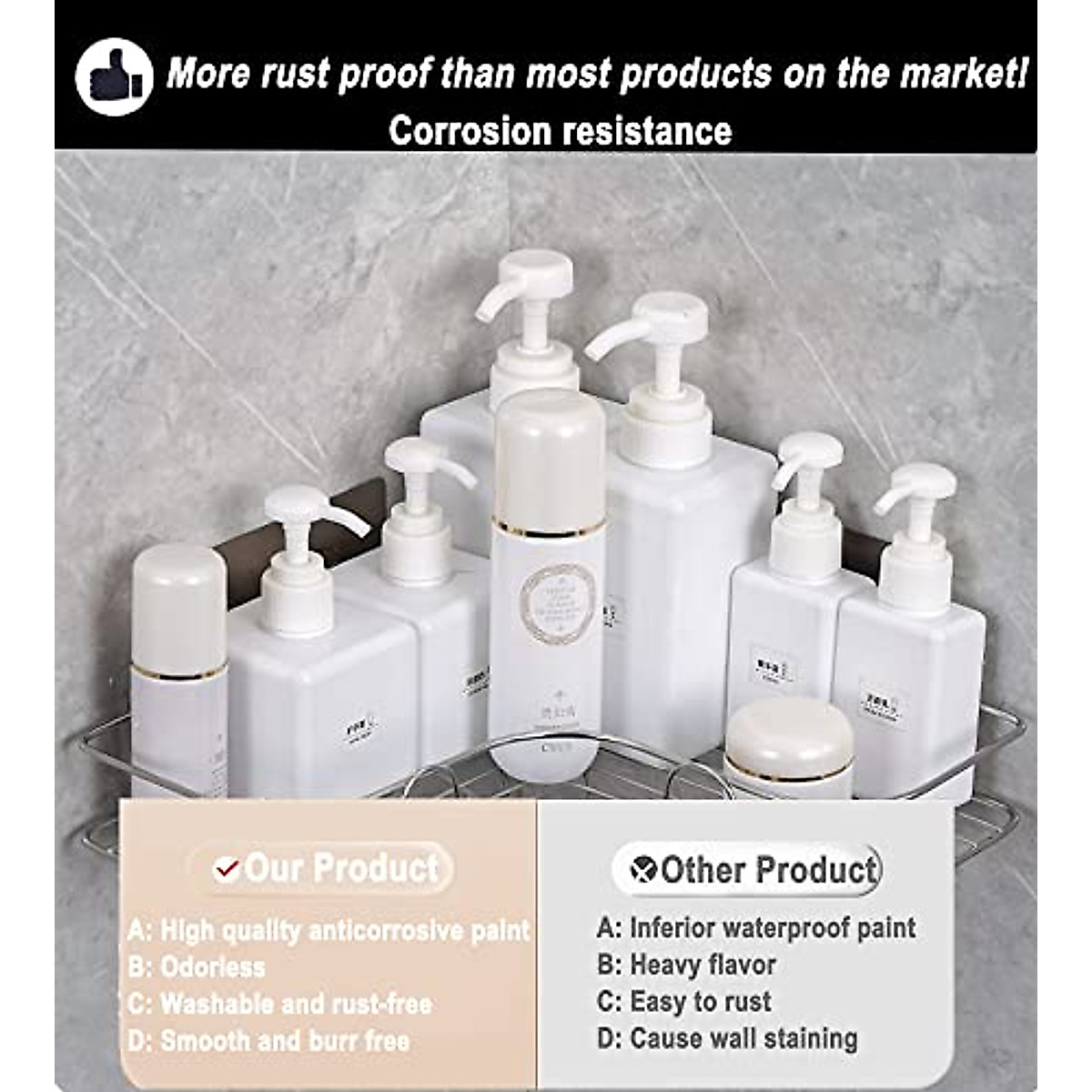 Homeve Corner Shower Caddy, 3 Tier Organizer Shelf with Adhesive Hooks and Soap Dish, No Drilling, RustProof, Heart shape Basket Shelves for Bathroom and Kitchen Corner Storage Accessories (Silver)