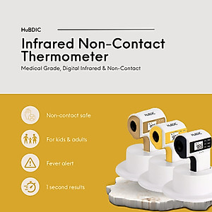 Medical Grade Infrared Non-Contact Forehead Thermometer, Digital Infrared Thermometer for Adults and Kids, Touchless Baby Thermometer, LCD Display and Memory Function (Yellow)