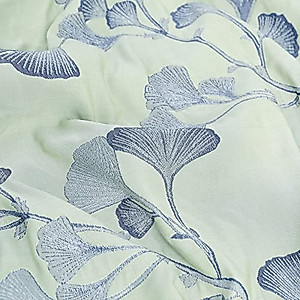 MODUSKYE Muslin Throw Blanket, Bohemian Throw Quilt 78 * 90 Inch Queen Cotton Ginkgo Pattern Ultra Soft Light Reversible Cozy Bedding Coverlet Sofa Throw(Green+Grey)