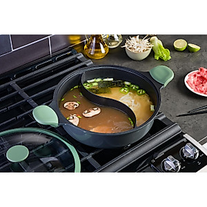 Kenmore Theodore 6.5 QT Cast Aluminum Everyday Pan Hot Pot W/Dividers, Nonstick Interior, and Lid