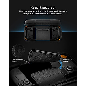 Spigen Rugged Armor Pro Designed for Steam Deck LCD (2022) / Steam Deck OLED (2023) Hard Shell Travel Carrying Case with Pockets for Accessories and Original Charger Storage Bag Carry Case - Black