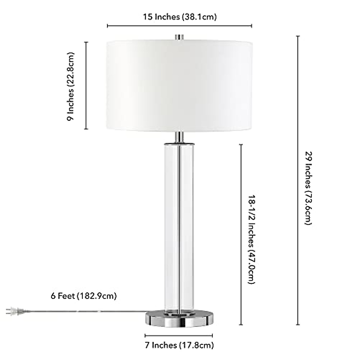 Harlow 29" Tall Table Lamp with Fabric Shade in Clear Glass/Polished Nickel/White