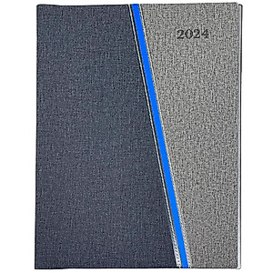 2024 Monthly Calendar Planner Organizer Date Log | 14 Month-at-a-Glance 10 X 7 Grey Sleek Denim Cover Blue Strip - Appointment Agenda Goals Accountability Meetings Book to Do List Time Management