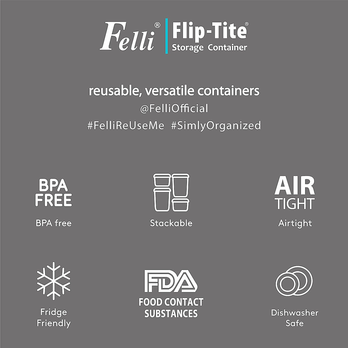Felli Flip Tite Airtight Food Storage Container with Lid 4” Regular-L Lock Top Stackable Acrylic Kitchen Canister Jar for Pantry Cupboard Organizer Nuts Snack Cracker Pet Treats for Cat Dog (1.3 qt)