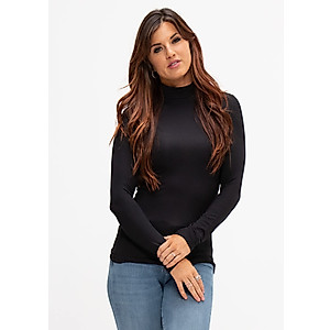 DEVOPS Womens 2-Pack Long Sleeve Mock Turtleneck Stretch Fitted Shirts (Black/Light Gray, Large)