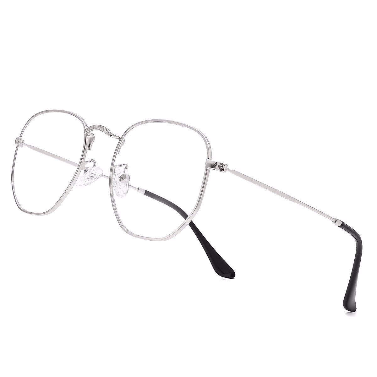 Pro Acme Hexagonal Non-Prescription Glasses Frame for Women Men Designer Square Round Metal Clear Lens Eyeglasses (Silver)