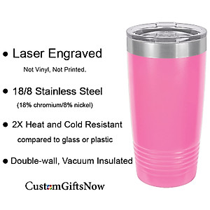 20-Ounce Vacuum Insulated Stainless Steel Tumbler Customized Etched Double-Walled Laser Engraved Coffee Pink BPA-Free Mug, Lid, License to drill Dentist, Personalized Hot/Cold Insulated