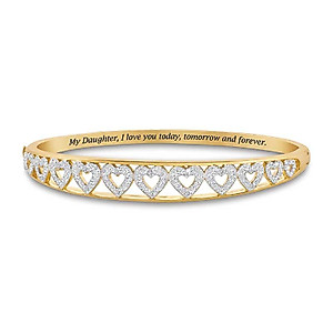 The Danbury Mint My Daughter Forever Diamond Bangle - A Dozen Genuine Diamonds and Hearts - 14kt Gold-Plating - Inscribed Sentiment - Gift for Daughter, | #5120-0012