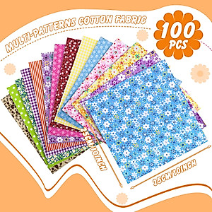 100 Pcs 10 x 10 Inches Cotton Fabric Square No Repeat Patchwork Fabrics Cotton Printed Floral Craft Fabric Patchwork Bundles Flower Quilting Fabric Craft for DIY Sewing Cloths Handmade Accessories