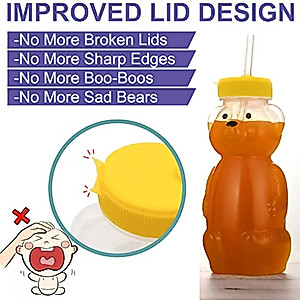 Honey Bear Straw Cups, Juice Bear Bottle Drinking Cup Long Straws with 4 Flexible Straws & Cleaning Tools, 8-Ounce Therapy Sippy Bottles for Speech and Feeding Training, Food-Grade & BPA Free 2 Pack