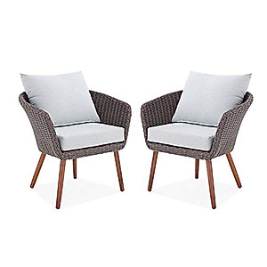 Bolton Furniture Athens All-Weather Wicker Outdoor Conversation 35" L Coffee Table, Set Chairs and Two-Seat Bench, Grey