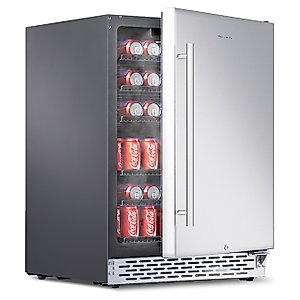 Phiestina 24 inch Indoor/Outdoor Beverage Refrigerator 175 Cans Built-in/Freestanding Beverage Fridge Cooler Lockable Stainless Steel Door Auto Defrost Quiet For Home/Commercial,6 Removable Shelves
