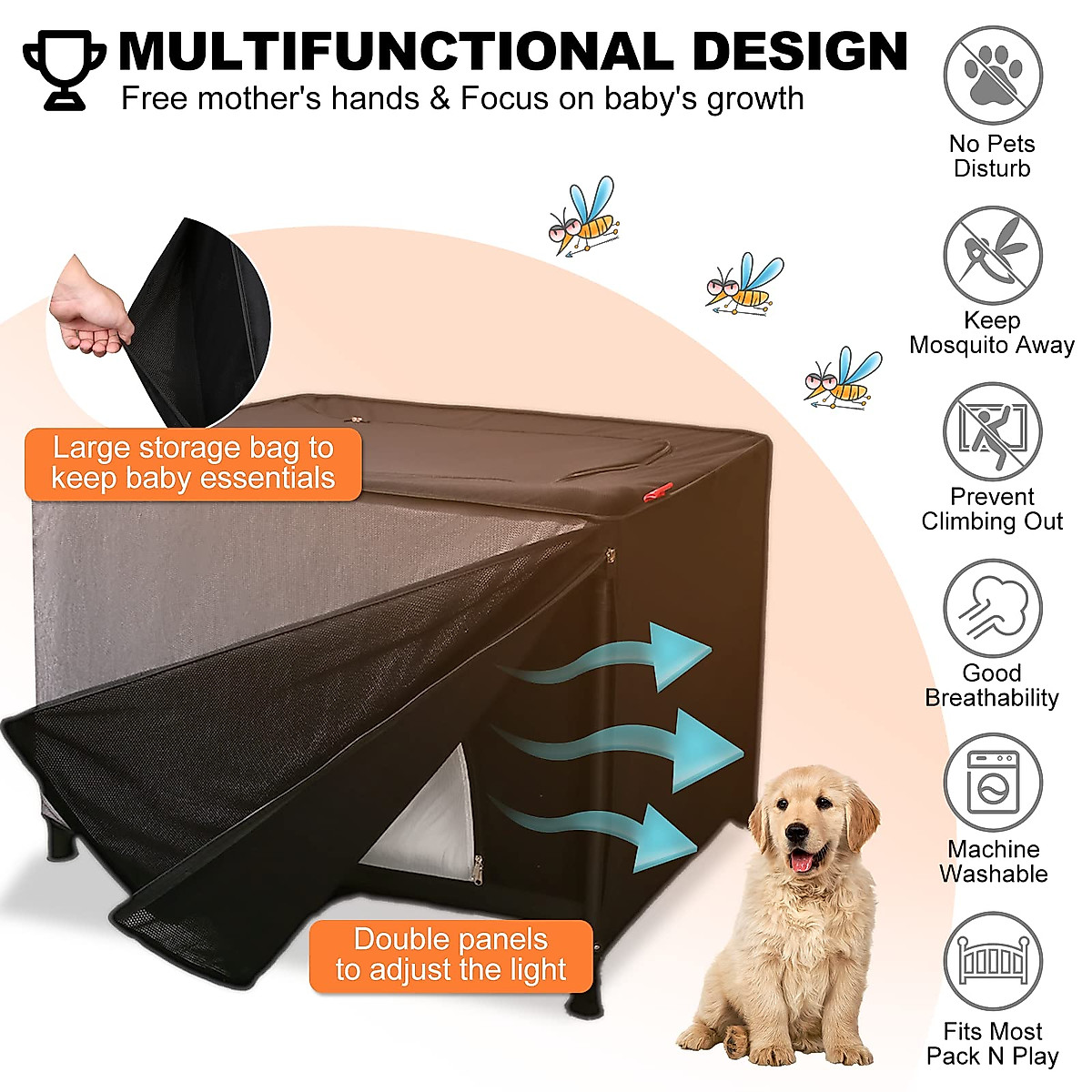 Pack N Play Blackout Cover, YAVIL Travel Crib Canopy Cover, Breathable Blackout Tent for Pack and Play, Portable Stretchy Netting Cover for Indoor Outdoor Playard