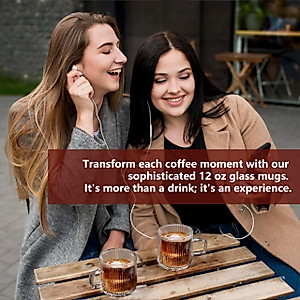 underbartliv Coffee Mugs Set of 6,12 OZ Glass Coffee Mugs with Handles,Glass Coffee Cups for Hot/Cold,Clear Coffee mug for Latte, Cappuccino