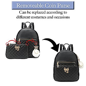 BESYIGA Backpack Purse for Women, Mini Leather Backpack for Women Chain Shoulder Travel Bag with Detachable Handbag, 2 Pieces（Black）