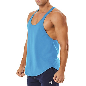 ROWILUX Men's Workout Quick Dry Soft Gym Bodybuilding Stringer Tank Tops (Sky Blue, L)