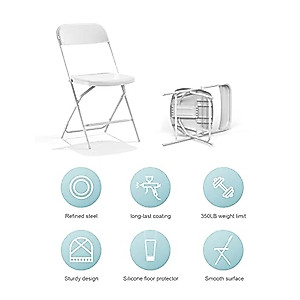 Nazhura Foldable Folding Chairs Plastic Outdoor/Indoor 650LB Weight Limit (White, 6 Pack)