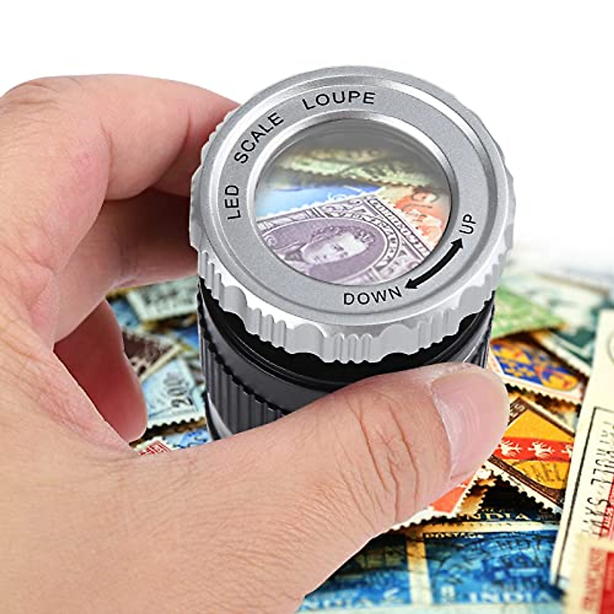 10x Loupe Magnifier, Adjustable Focal Length Magnifier with 30mm Lens, LED and UV Light, Foldable Jewelers Loupe Magnifier Glass for Jewelry,Textile,Coins,Optical,Embroidery,Circuit Board,etc.