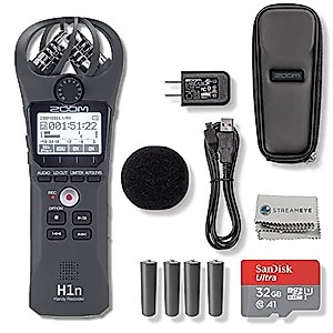 Zoom H1n Audio Recorder Value Bundle with 4x AAA Batteries, SanDisk 32GB microSD Card, Recorder Case, Zoom Accessories and StreamEye Polishing Cloth